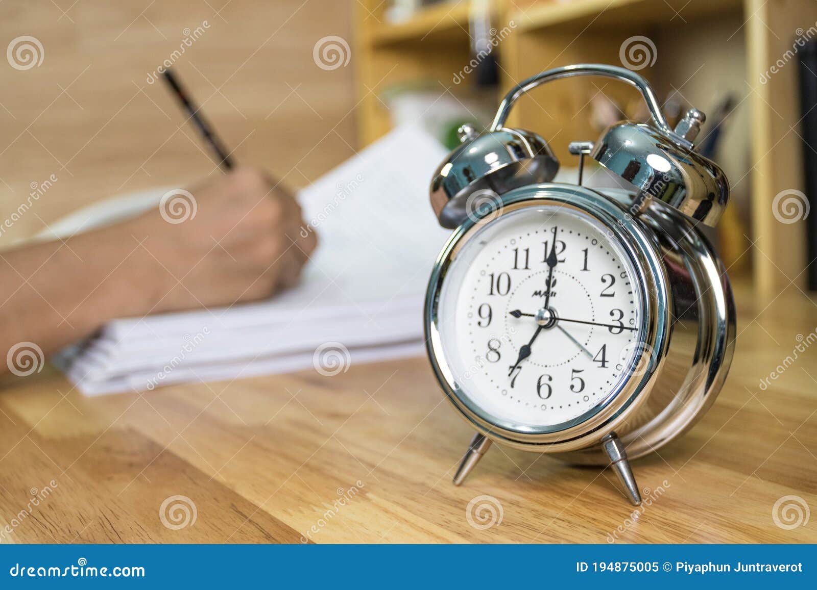 Clock on Work Desk in the Work Office Time of Working Concepts Office ...
