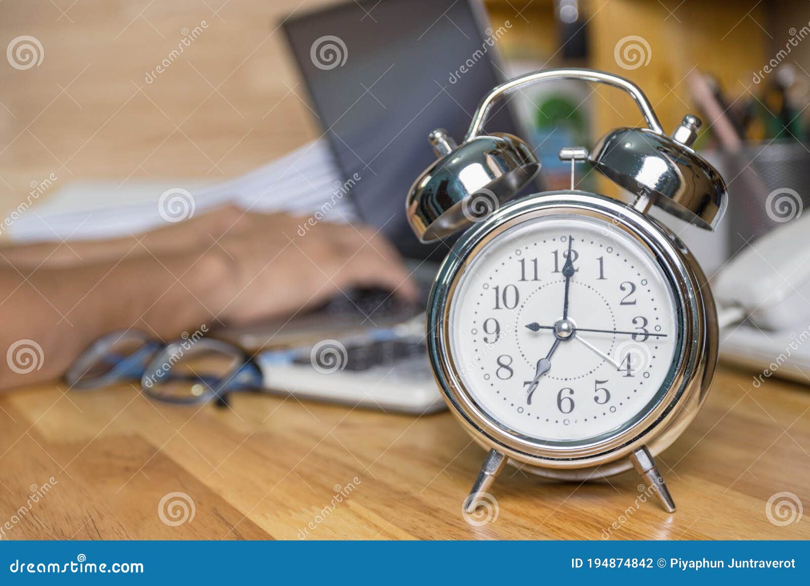 Clock on Work Desk in the Work Office Time of Working Concepts Office ...