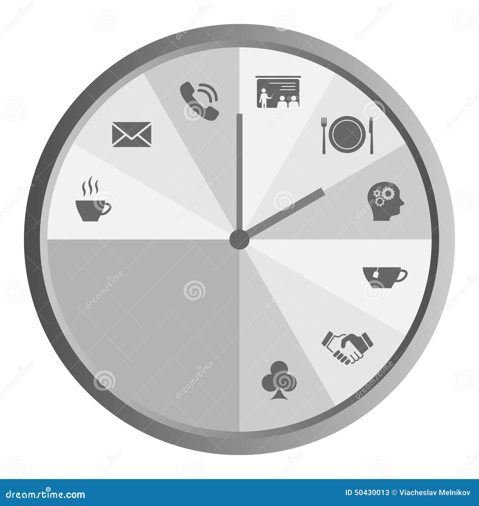 Clock with Work Time Icons Grey Stock Vector - Illustration of clock ...