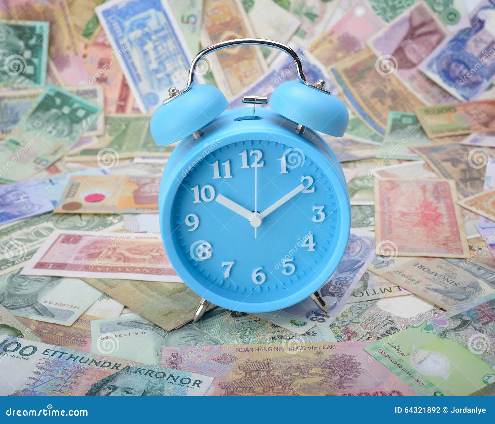 Clock on world currency stock photo. Image of hong, investment - 64321892