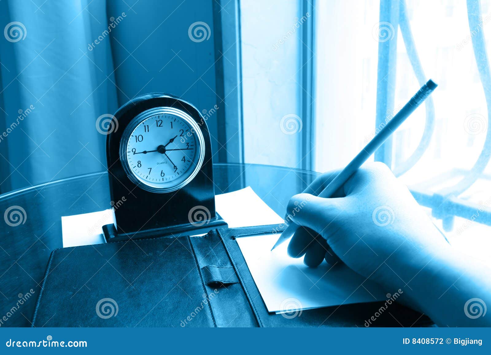 Clock and Writing Hand on Note Stock Photo - Image of statistics, plan ...