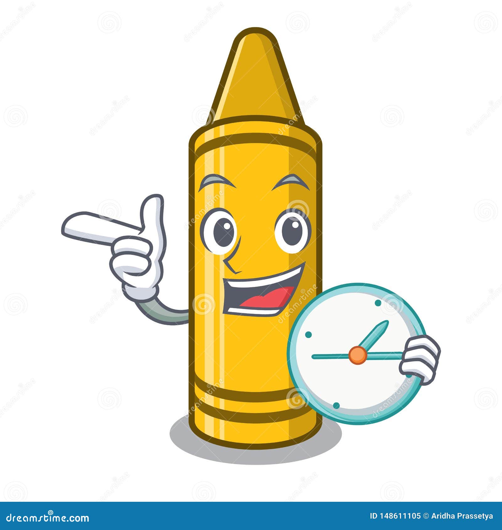 With Clock Yellow Crayon in the Cartoon Shape Stock Vector ...