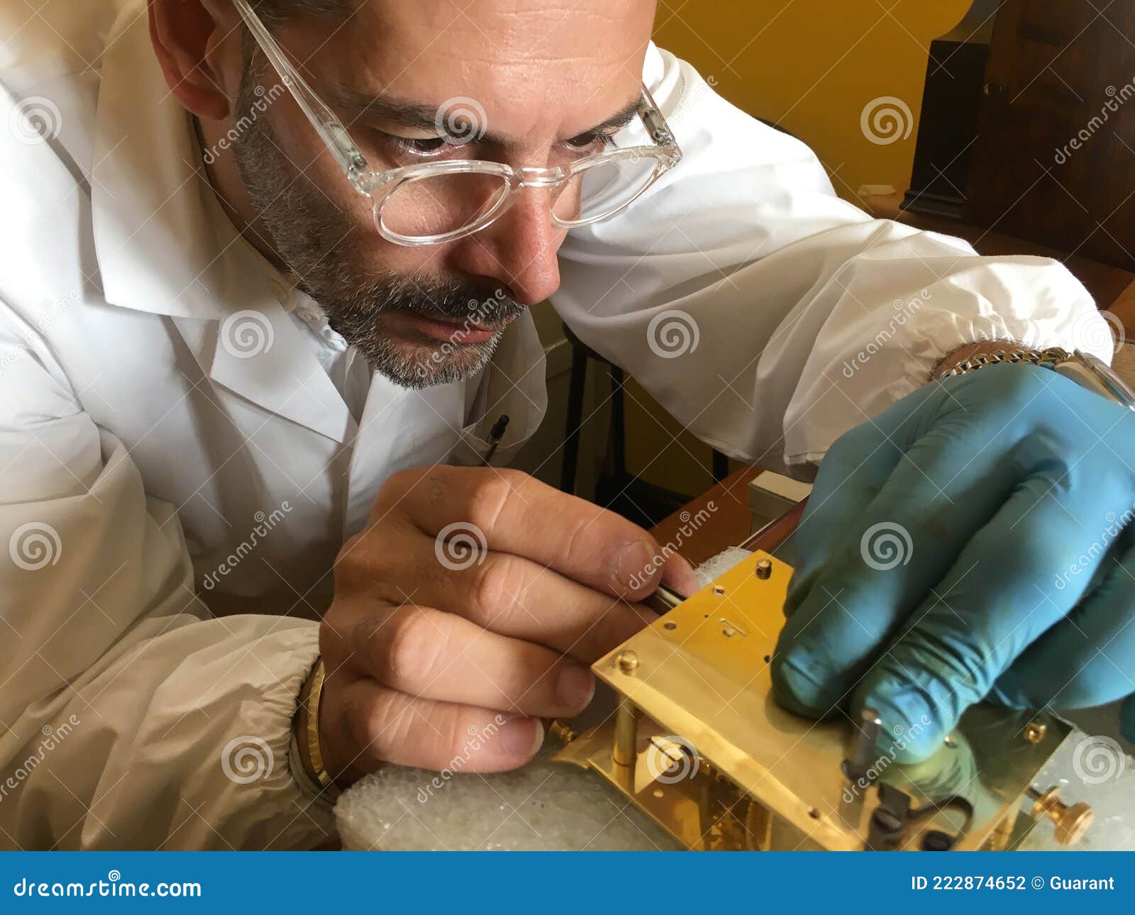Clockmaker Repairs Clocks and Watches in His Laboratory Stock Photo ...