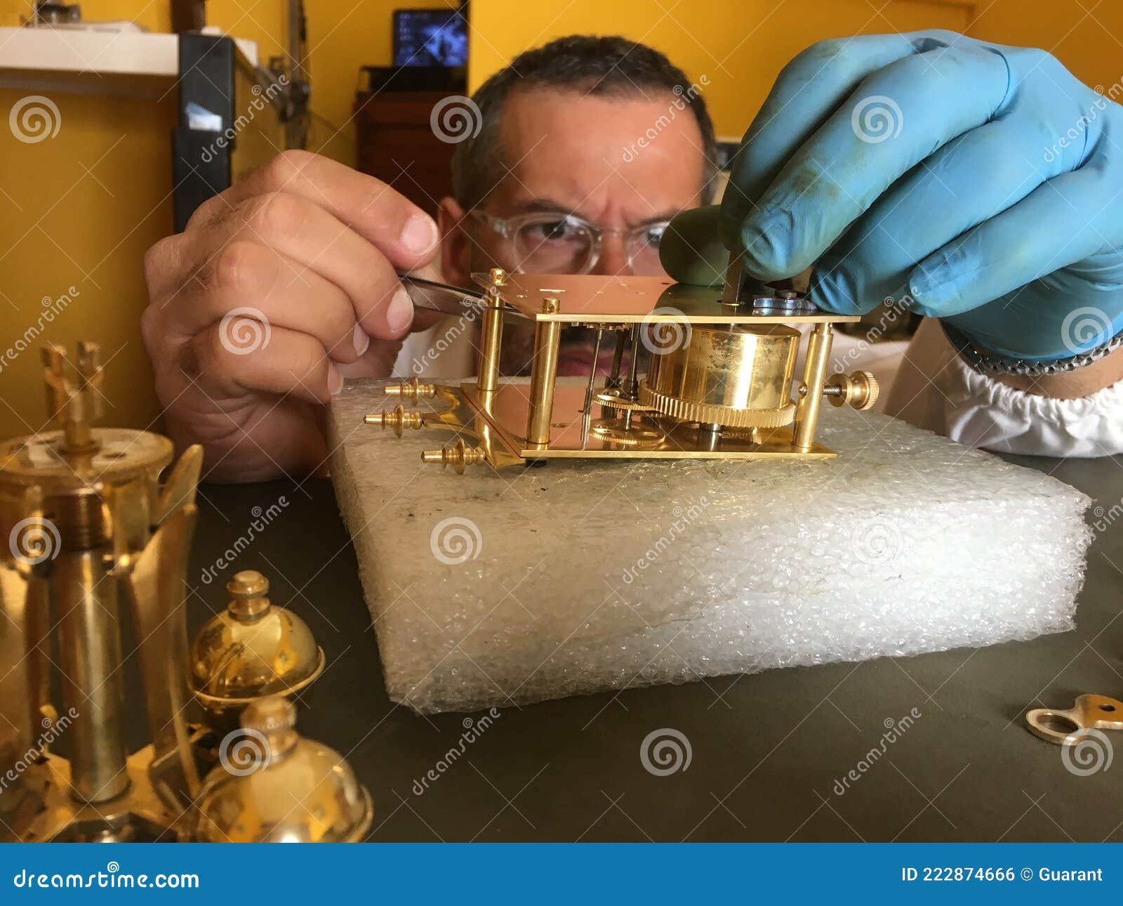 Clockmaker Repairs Clocks and Watches in His Laboratory Stock Photo ...