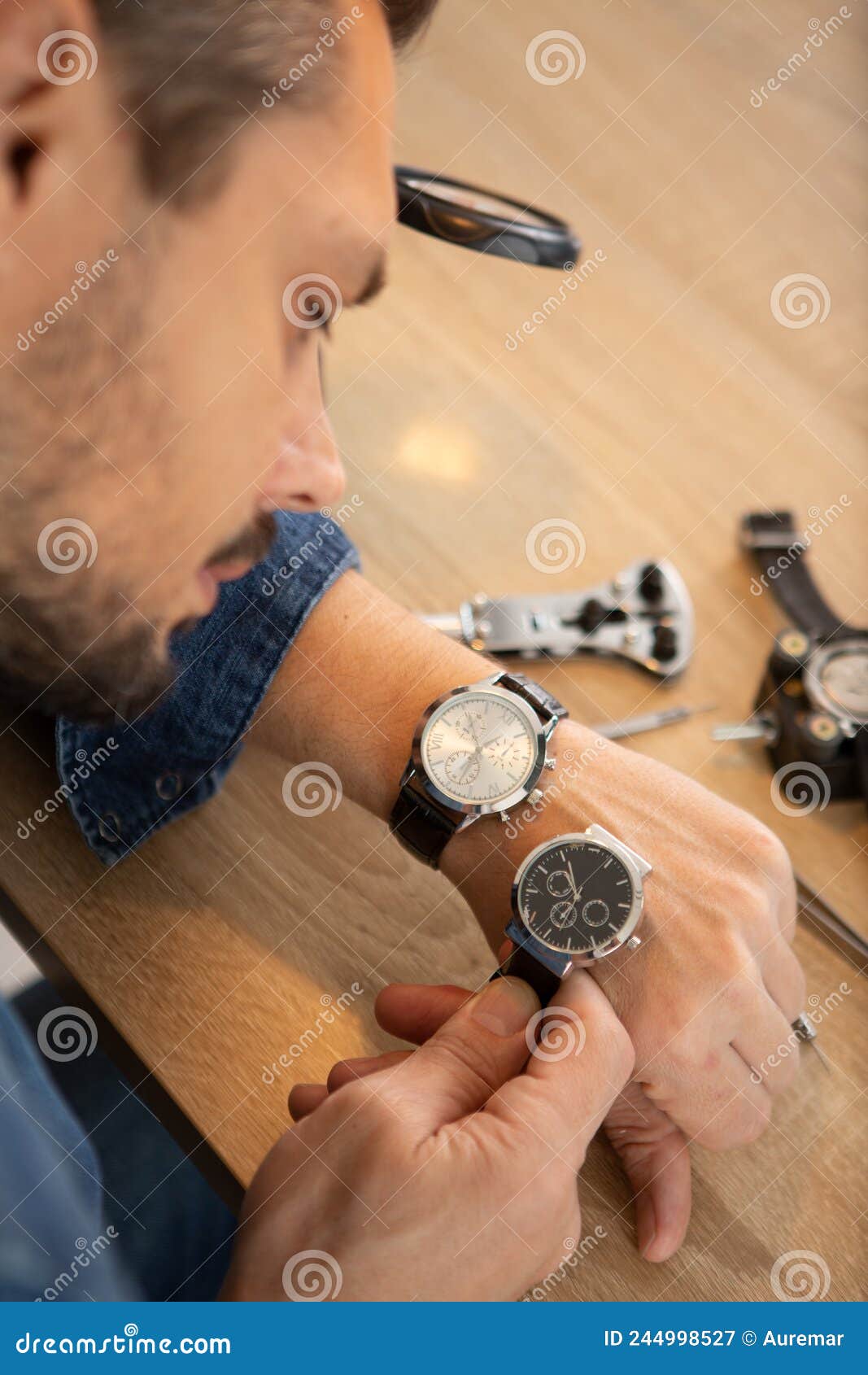 Clockmaster Fixing Watch for Customer Stock Image - Image of focused ...
