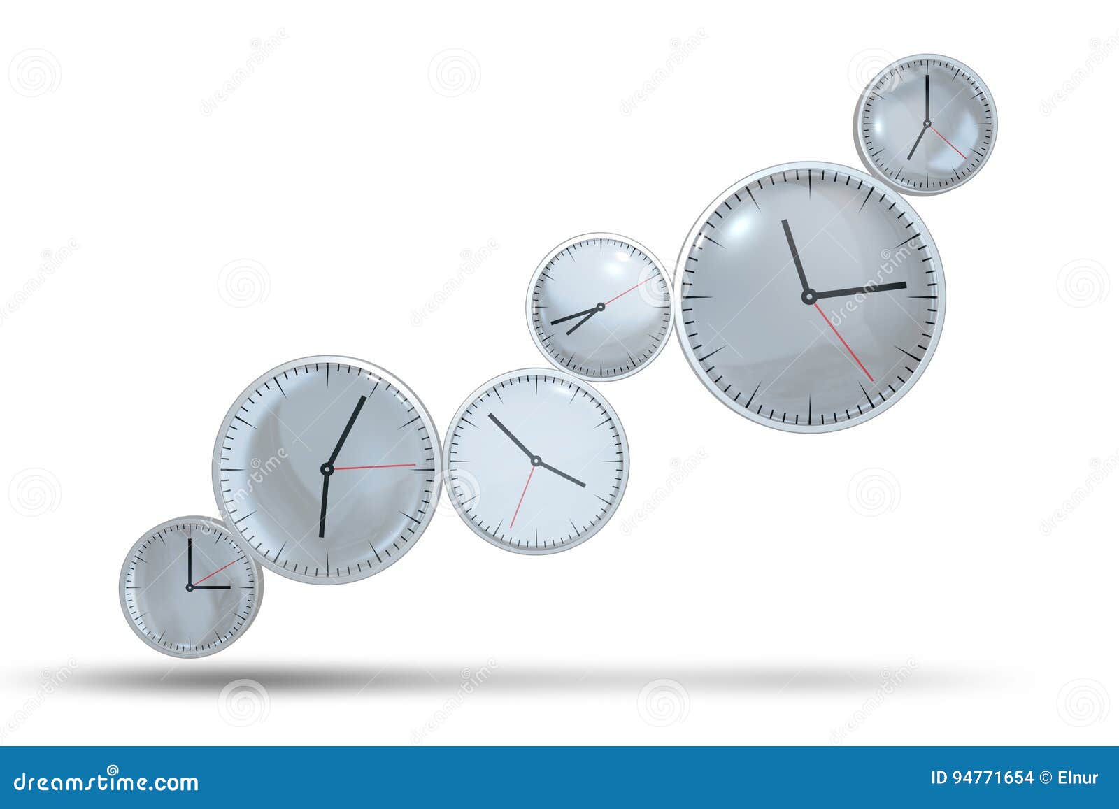 The Clocks Arranged in Sequence - 3d Rendering Stock Illustration ...