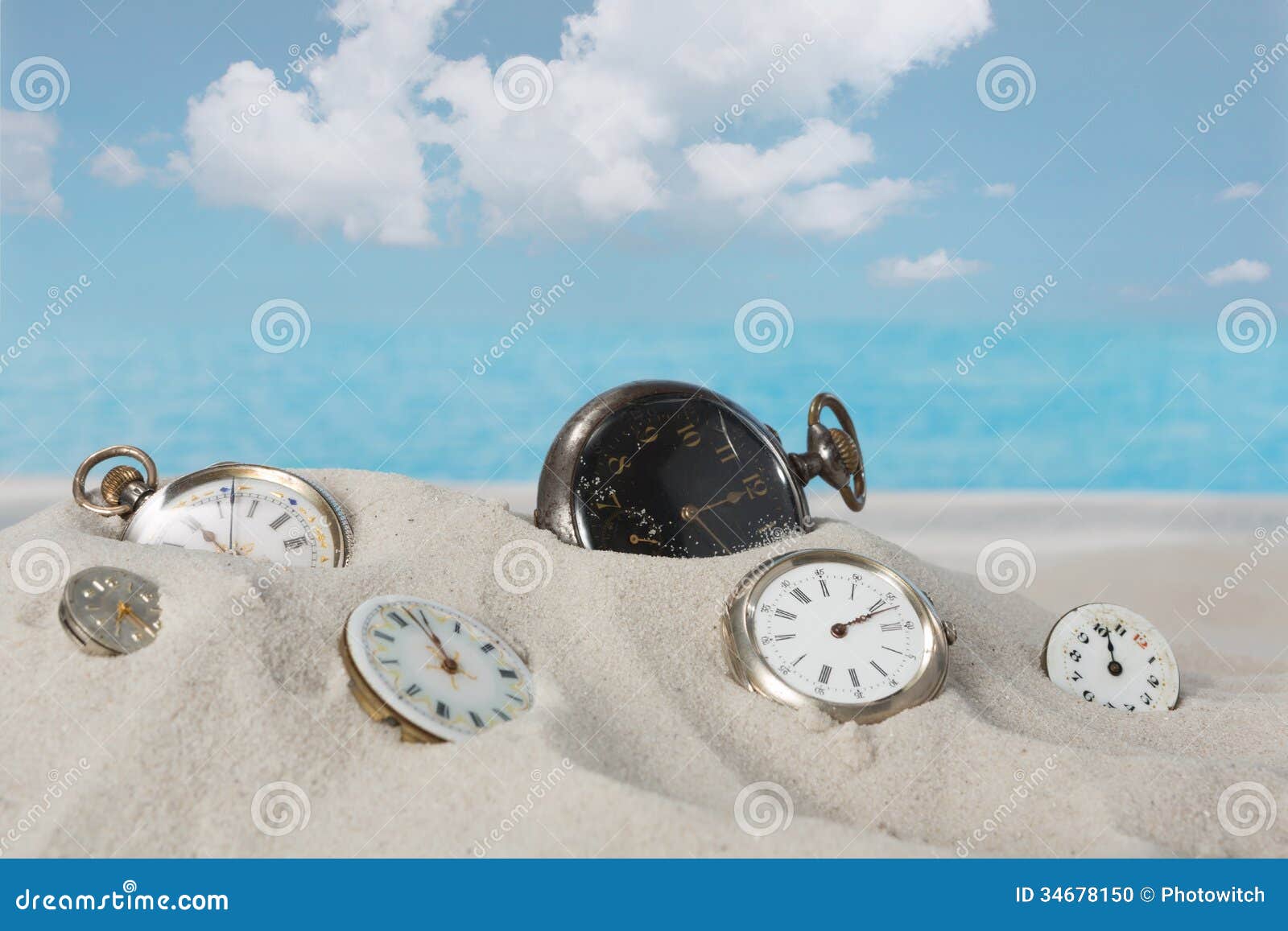Clocks on the beach stock photo. Image of vintage, concept - 34678150