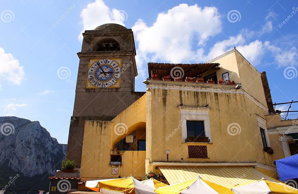 Clocks on Capri tower stock photo. Image of holidays, famous - 4264072