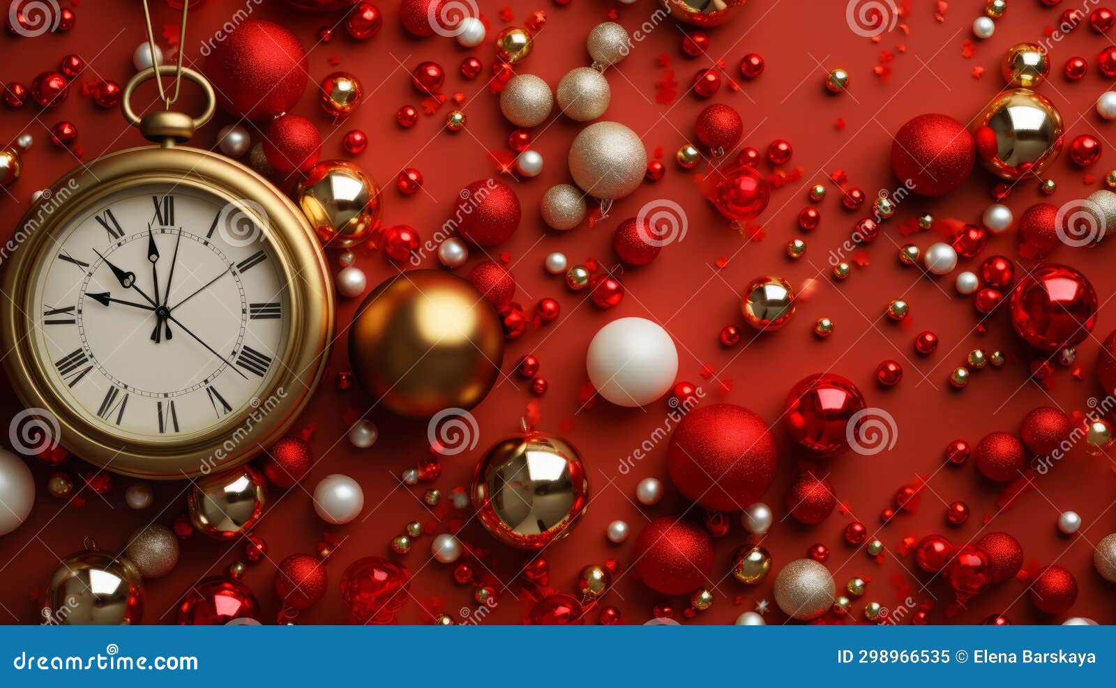 Clocks and Christmas Toys on a Red Background Stock Image - Image of ...