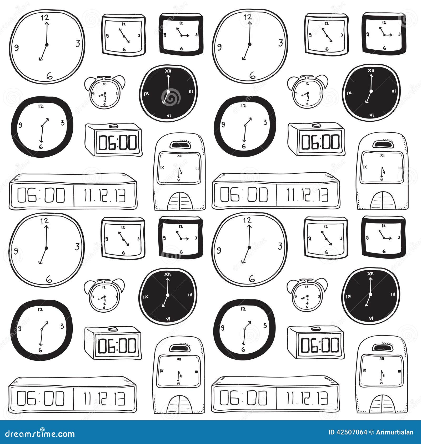 Clocks Drawing stock vector. Illustration of alarm, drawing - 42507064