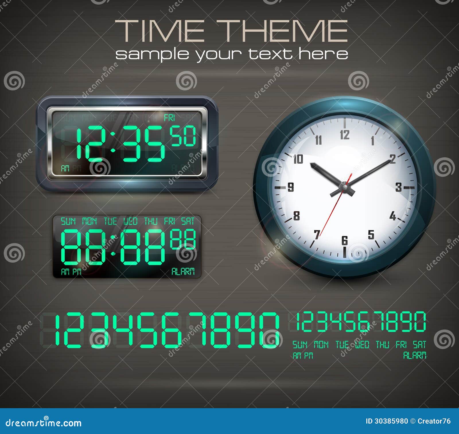 Clocks and Electronic Dial on Black Stock Vector - Illustration of ...