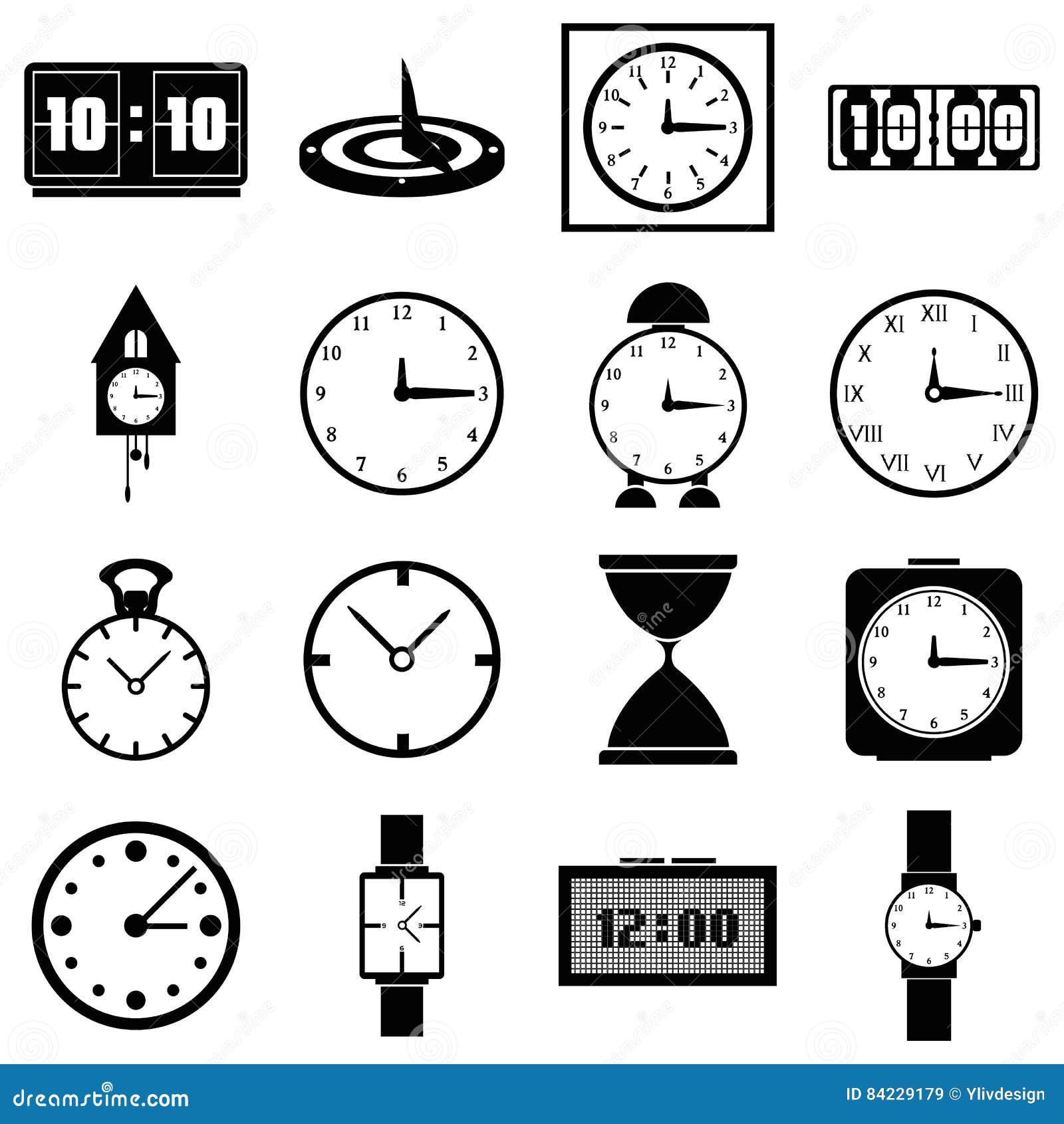 Clocks Icons Set, Simple Style Stock Vector - Illustration of minute ...