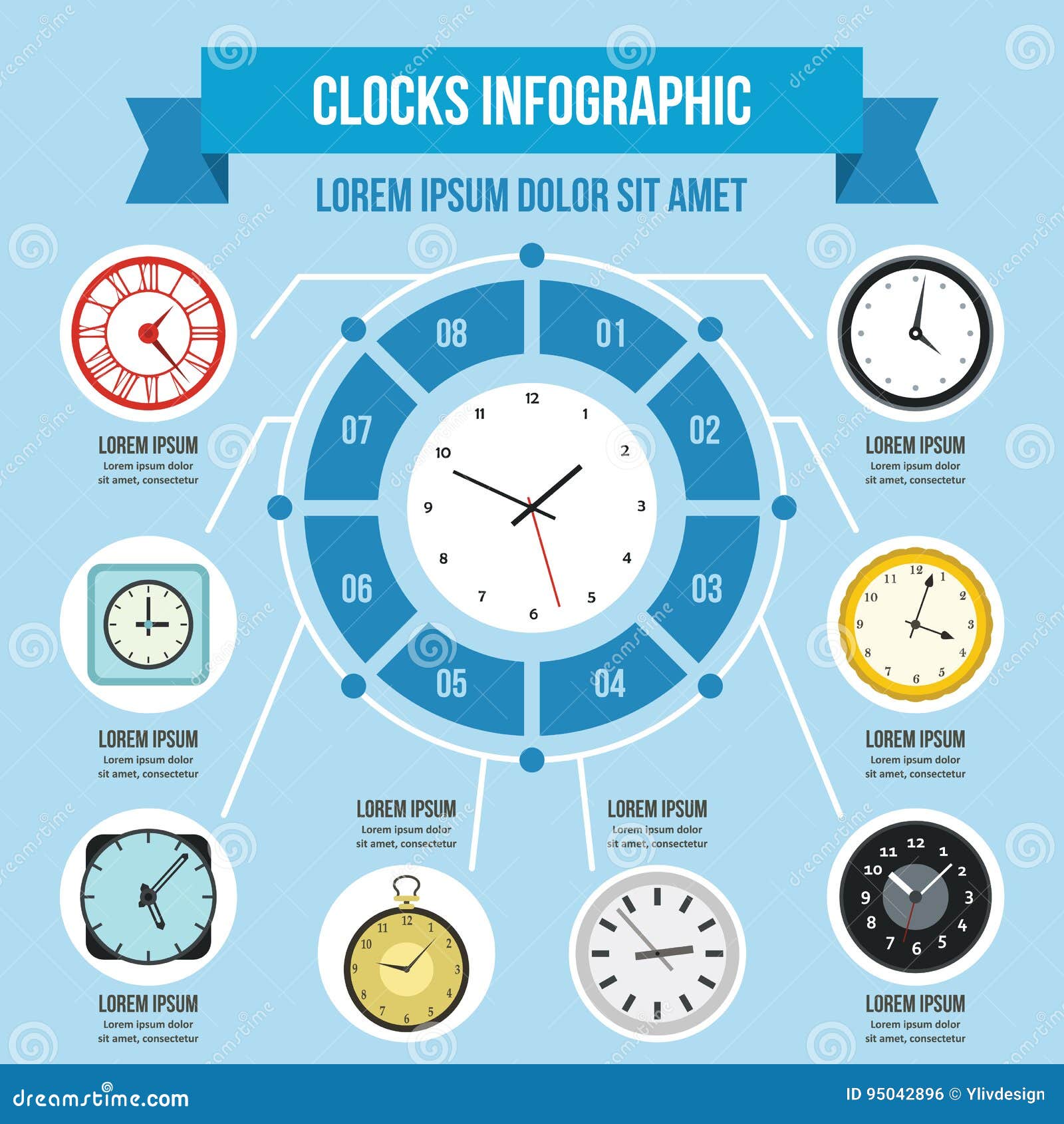 Clocks Infographic Concept, Flat Style Stock Vector - Illustration of ...