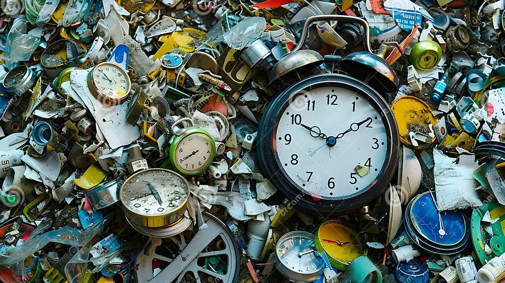 Clocks and Junk in a Pile, a Realistic Image Stock Illustration ...