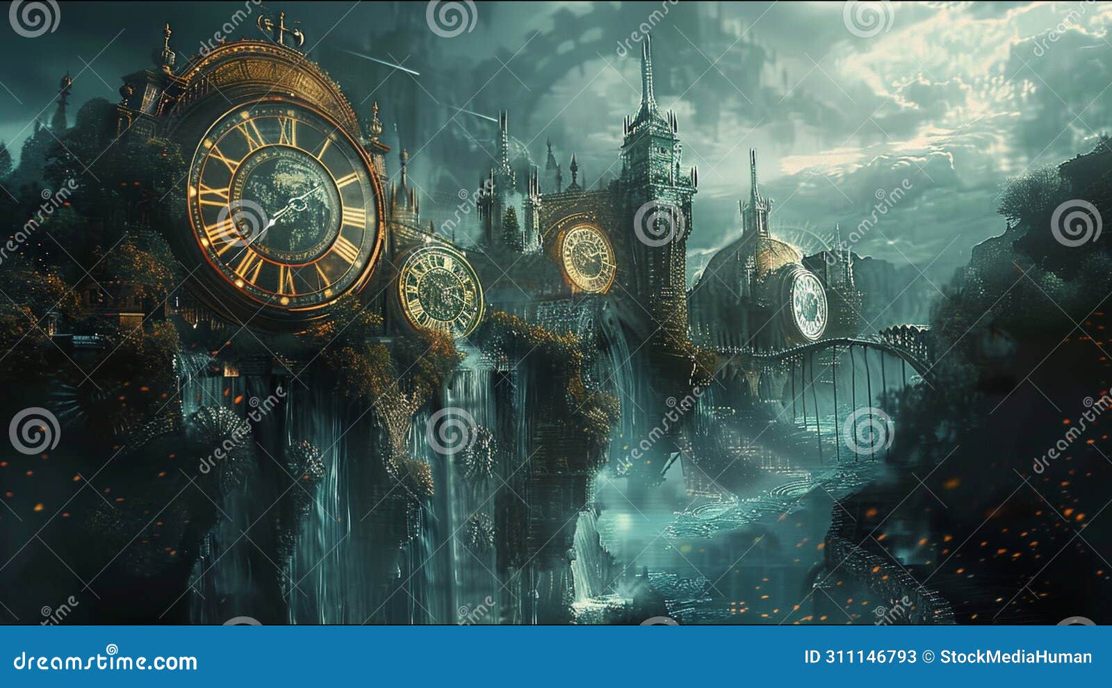Clocks River of Time Multiple Clockfaces Roman Numerals Stock ...