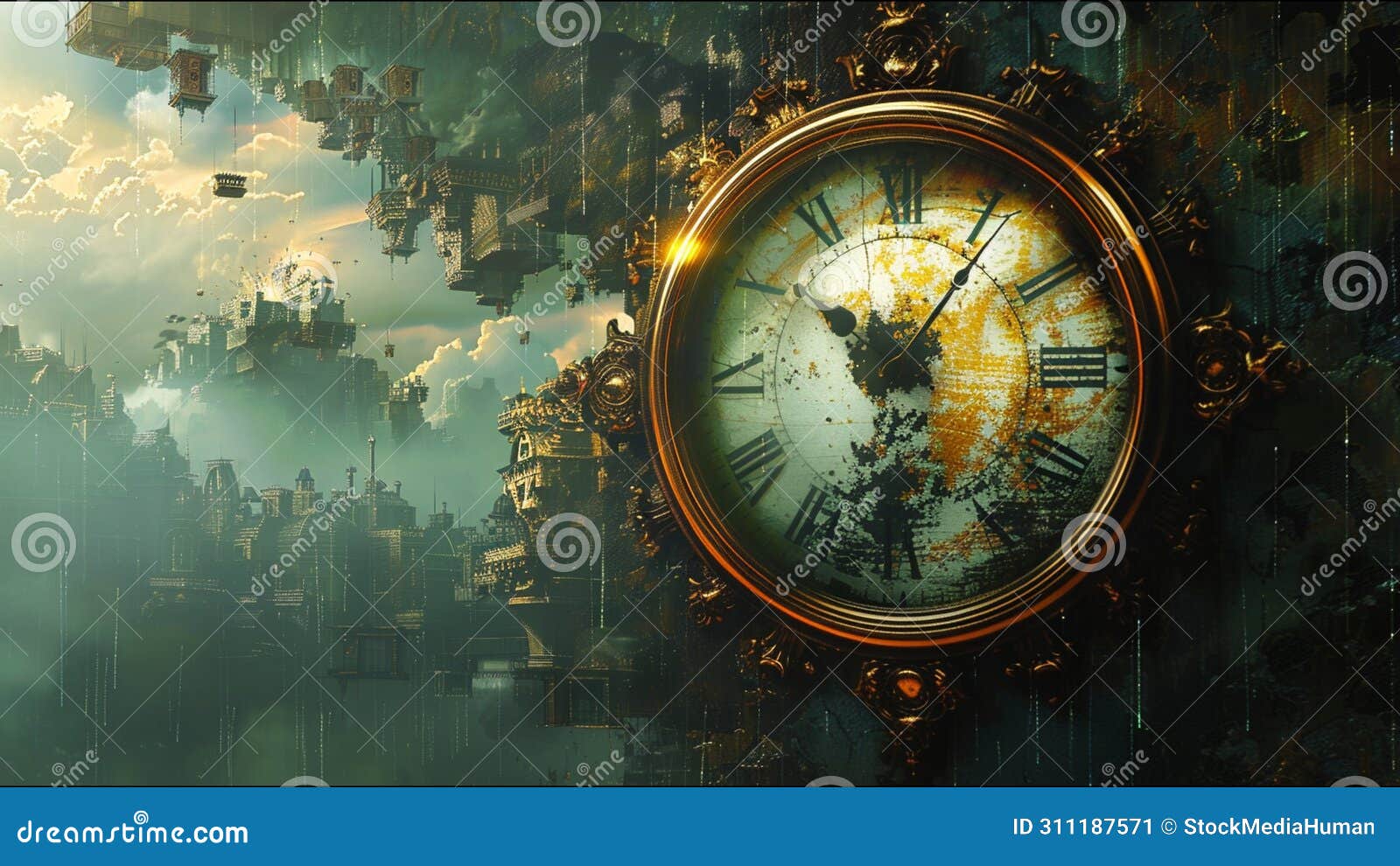 Clocks River of Time Multiple Clockfaces Roman Numerals Stock ...