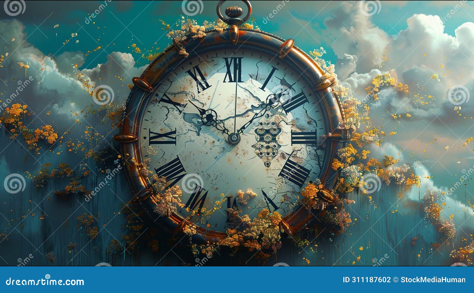 Clocks River of Time Multiple Clockfaces Roman Numerals Stock ...