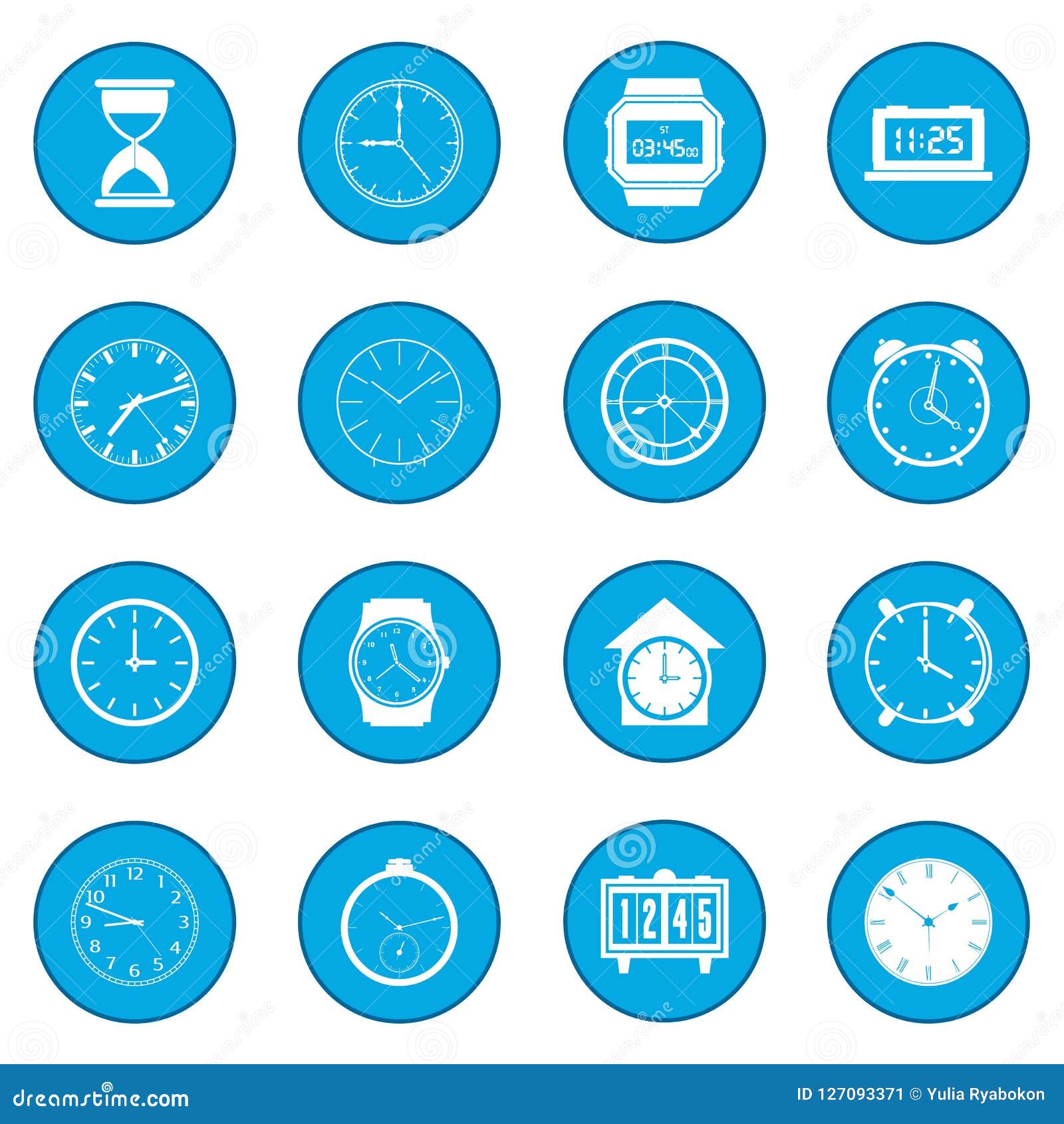 Clocks set blue stock illustration. Illustration of icons - 127093371