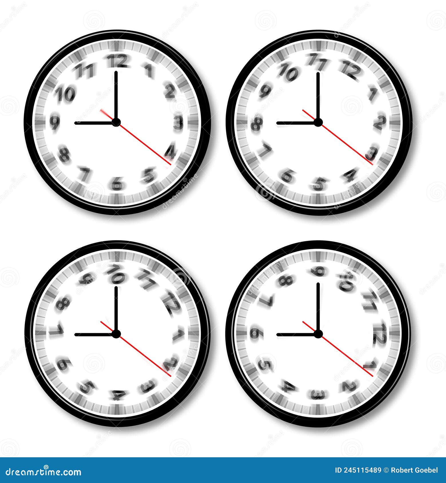 Clocks Spin while the Clock Hands Remain in the Same PosITION Stock ...