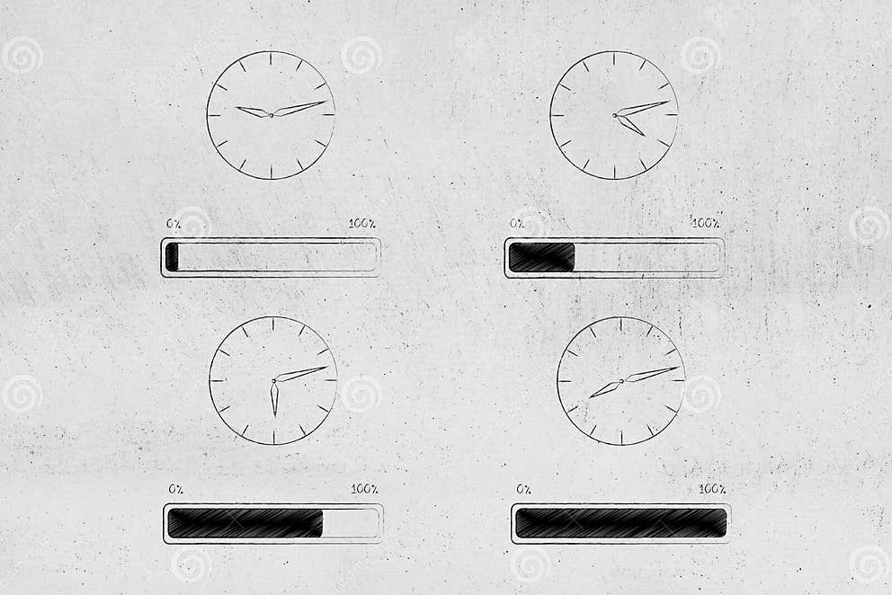 Clocks with Tim Passying by and Progress Bars Matching Them Below Stock ...