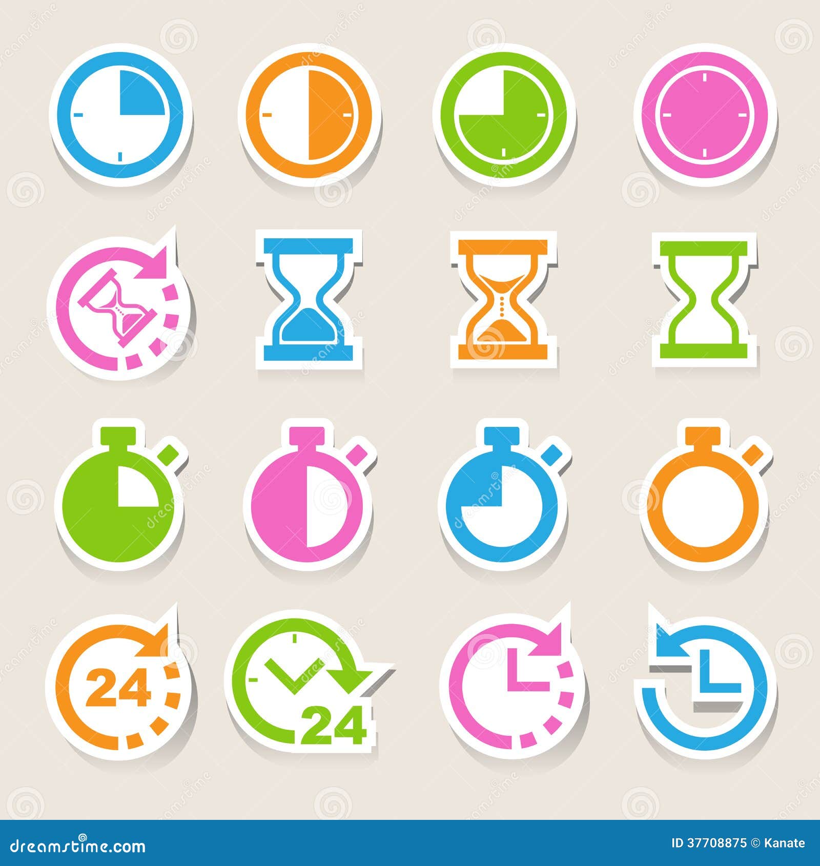 Clocks and time icons set stock vector. Illustration of hourglass ...
