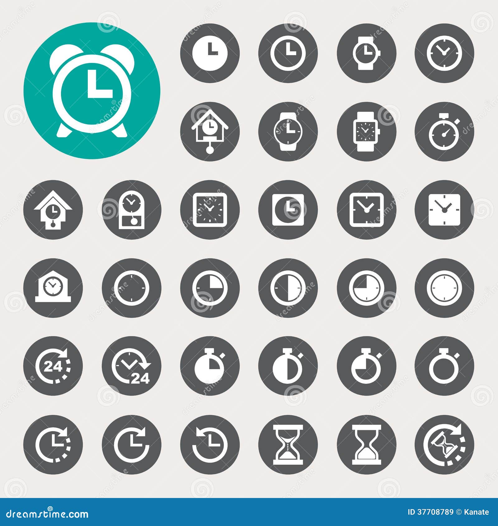 Clocks and time icons set stock vector. Illustration of circle - 37708789