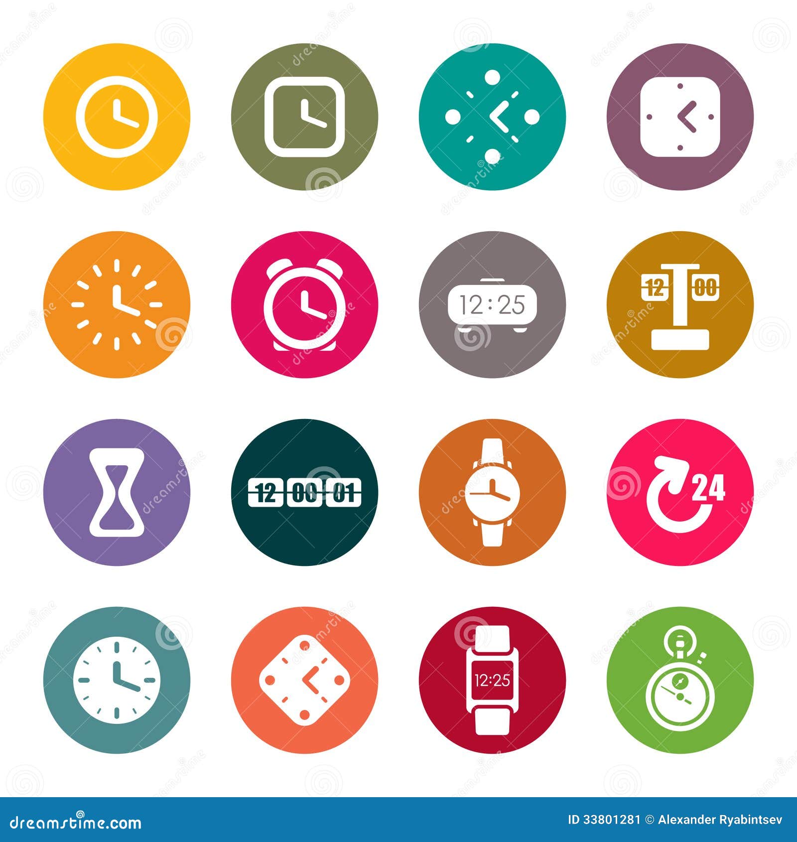Clocks and Time Theme Icons Set Stock Vector - Illustration of face ...