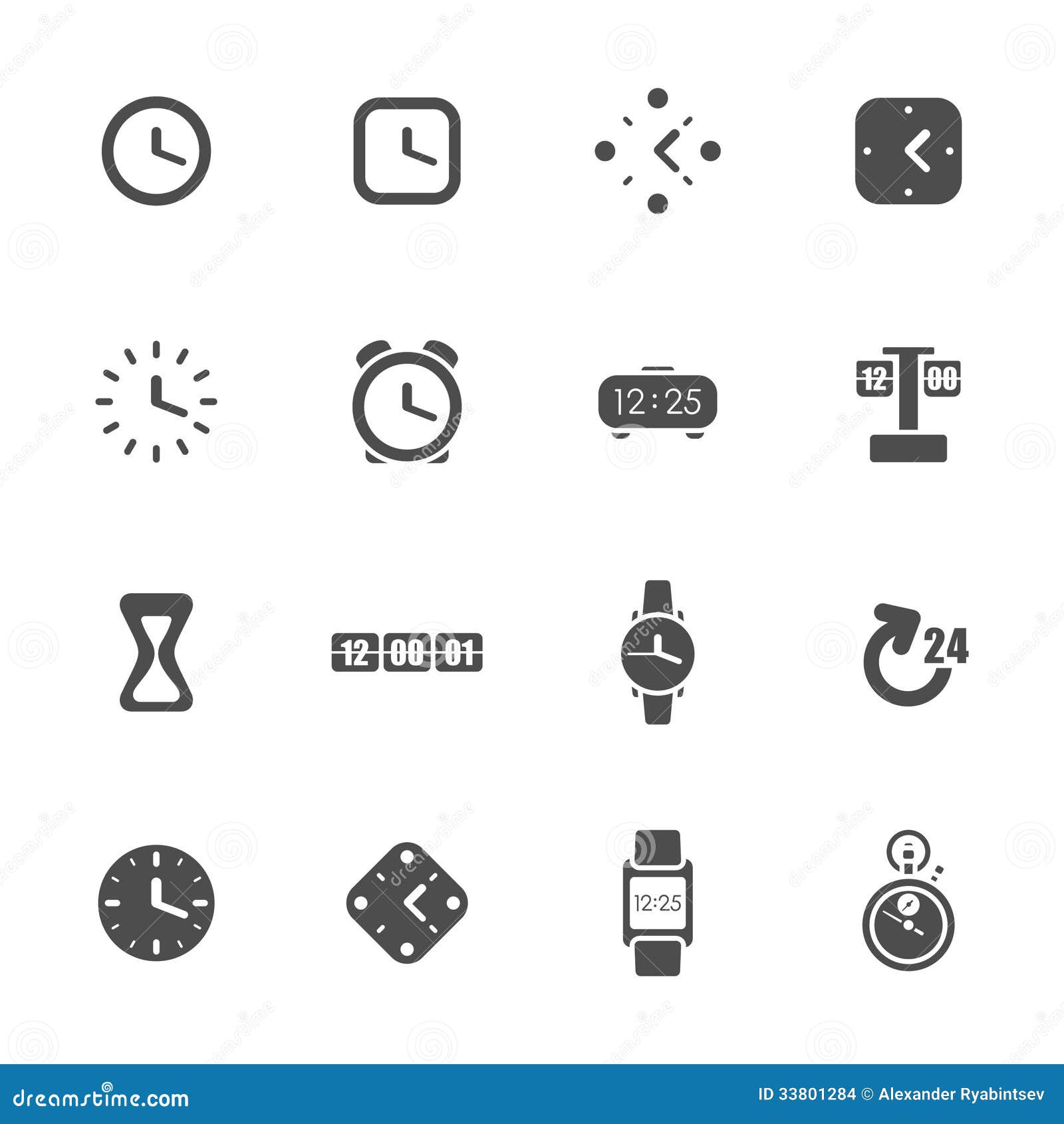 Clocks and Time Theme Icons Set Stock Vector - Illustration of symbol ...