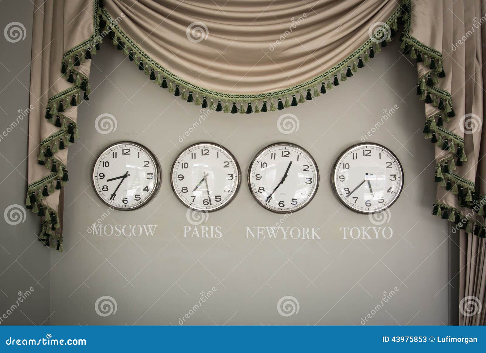 Clocks on a Wall with Time Zone of Different Country Stock Image ...