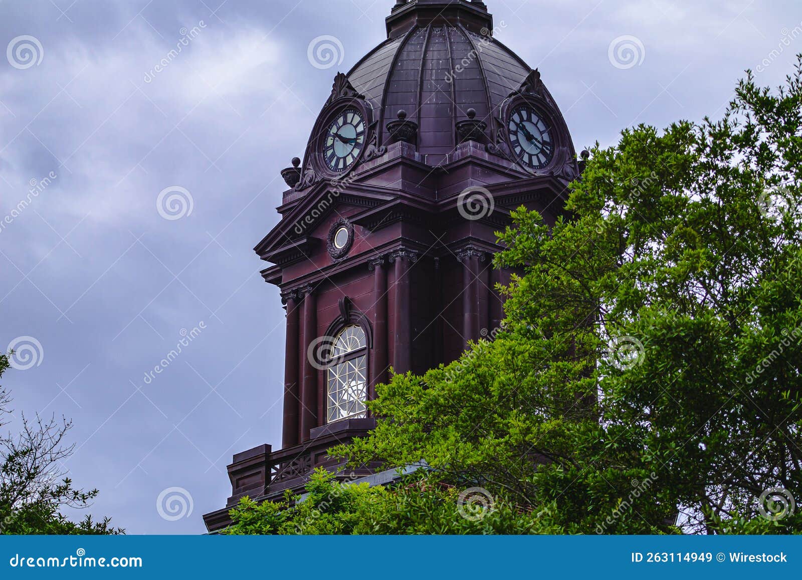 Clocktower of Newnan, Georgia Courthouse Behind Trees with Blue Sky ...