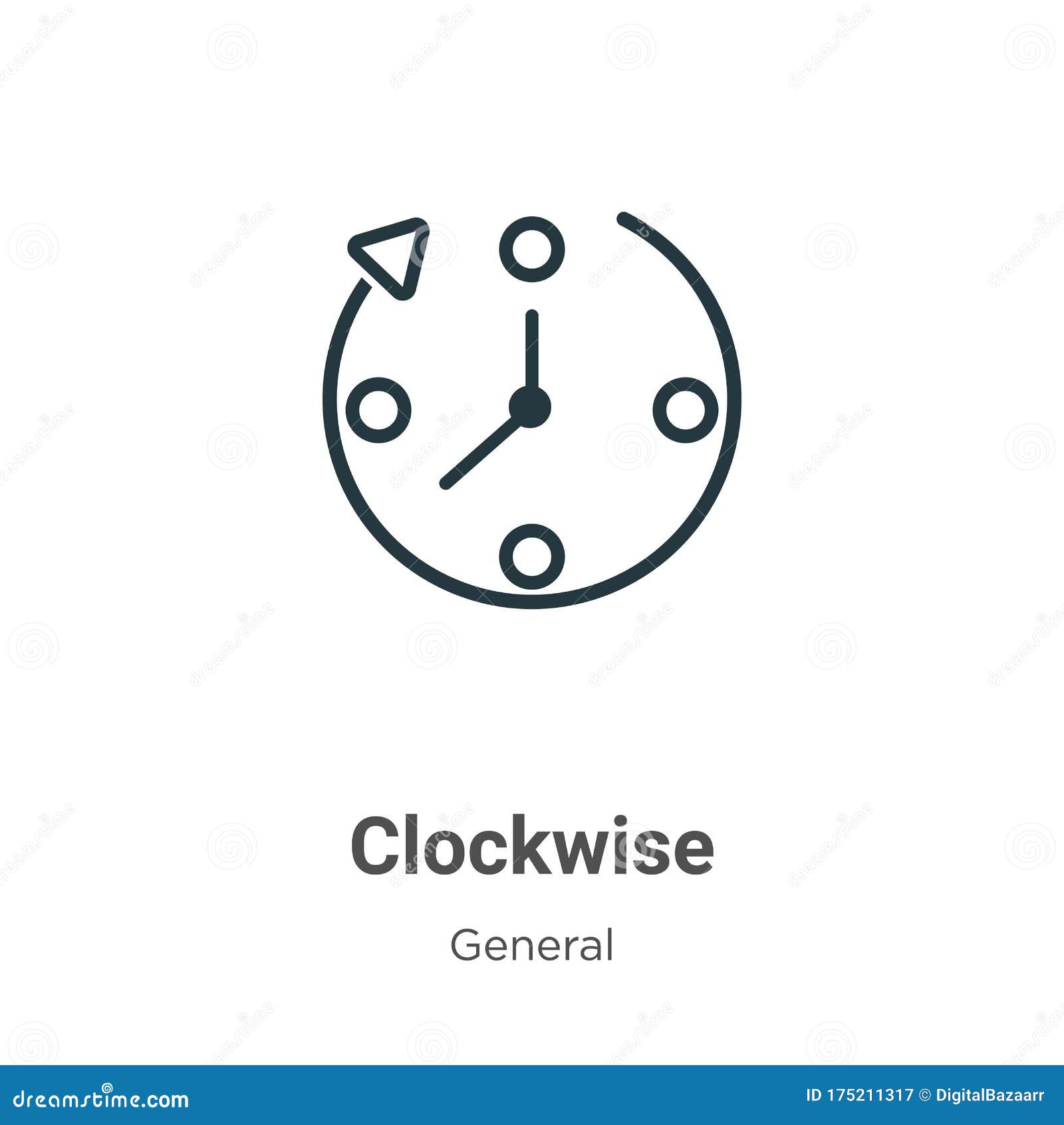 Clockwise Outline Vector Icon. Thin Line Black Clockwise Icon, Flat ...