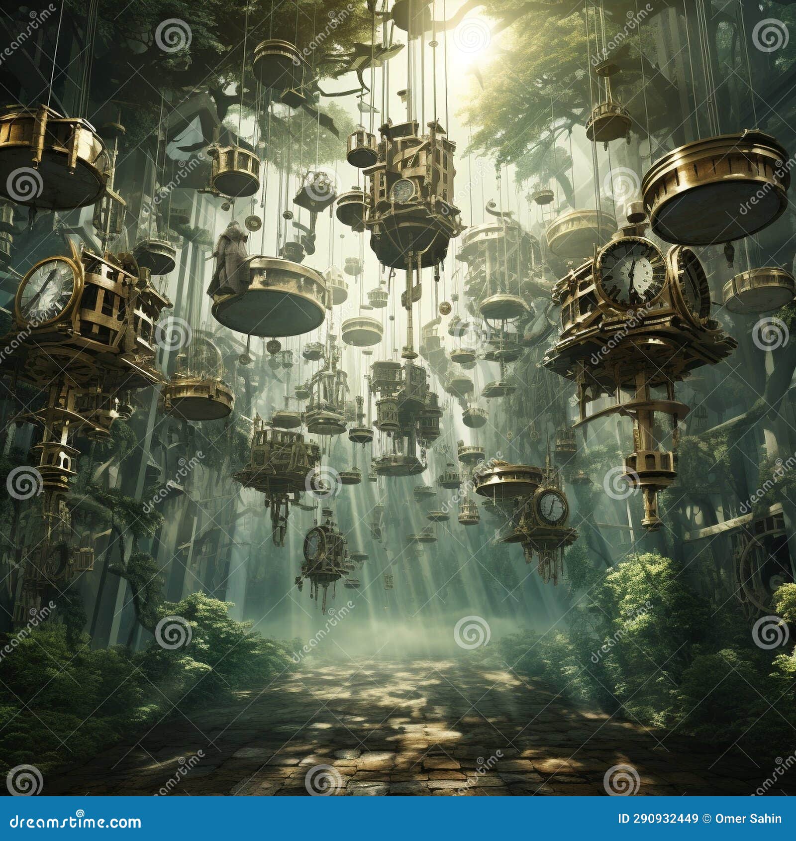 Clockwork Canopy - Forest Canopy Interwoven With Gears And Timepieces Royalty-Free Stock Image ...