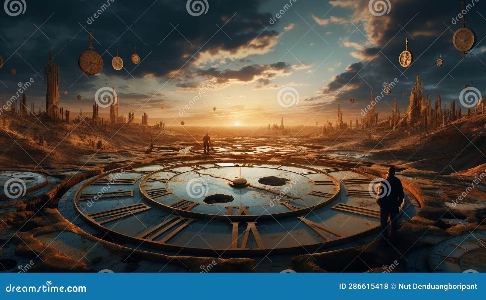 Clockwork Dreamscape: Temporal Vortex Surreal Landscape Stock ...