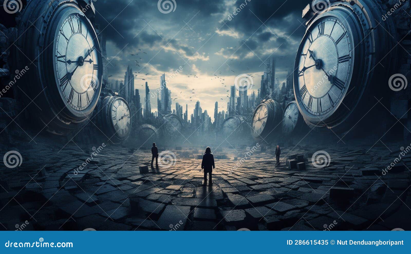 Clockwork Dreamscape: Temporal Vortex Surreal Landscape Stock Image ...