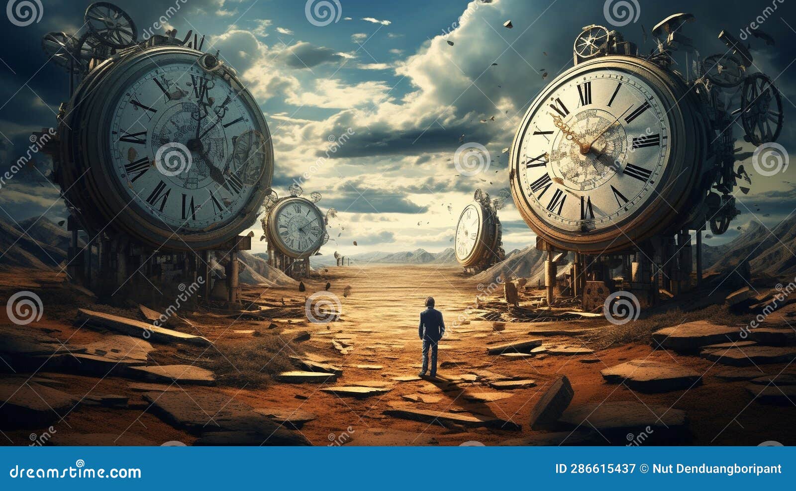 Clockwork Dreamscape: Temporal Vortex Surreal Landscape Stock ...