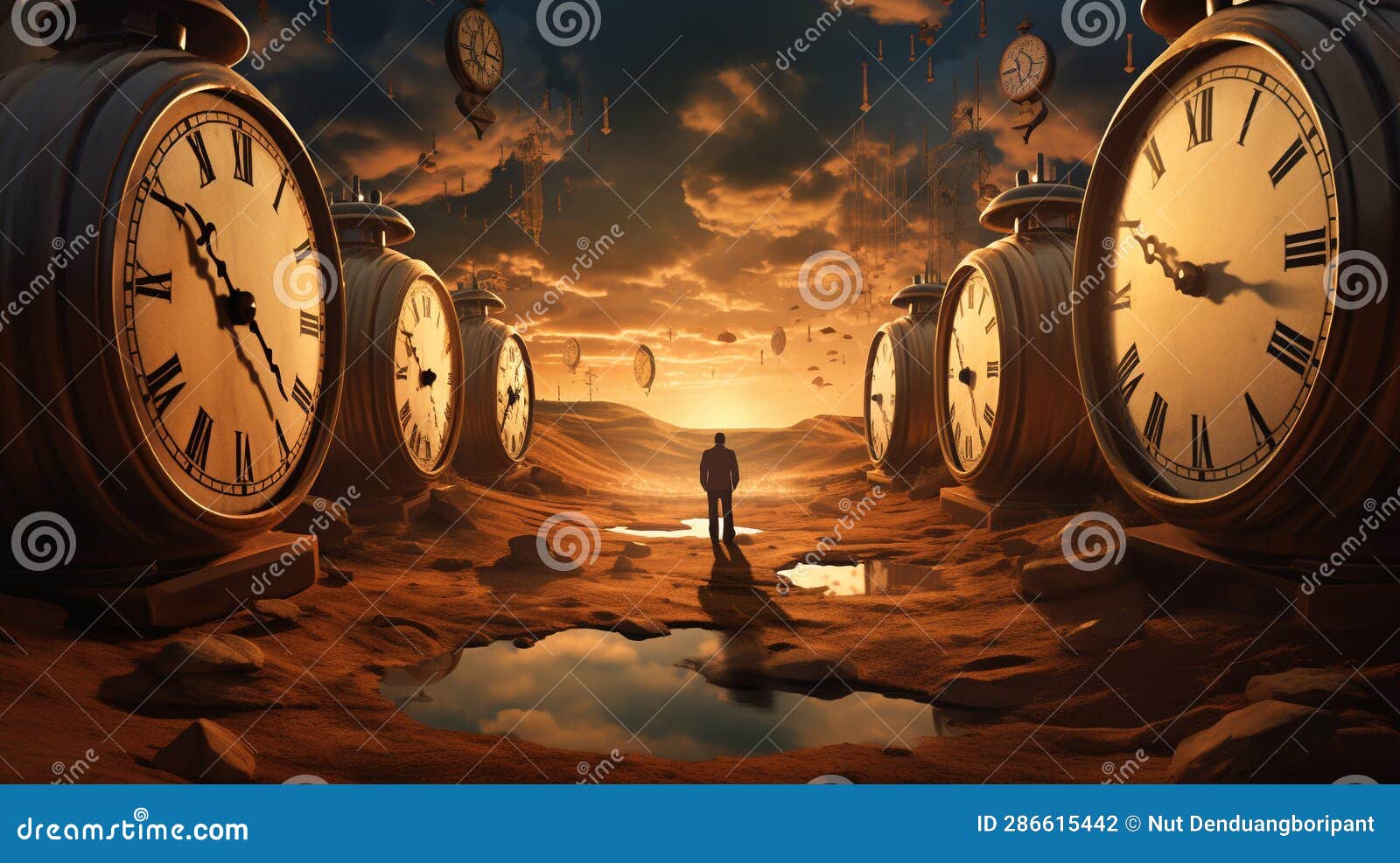 Clockwork Dreamscape: Temporal Vortex Surreal Landscape Stock ...
