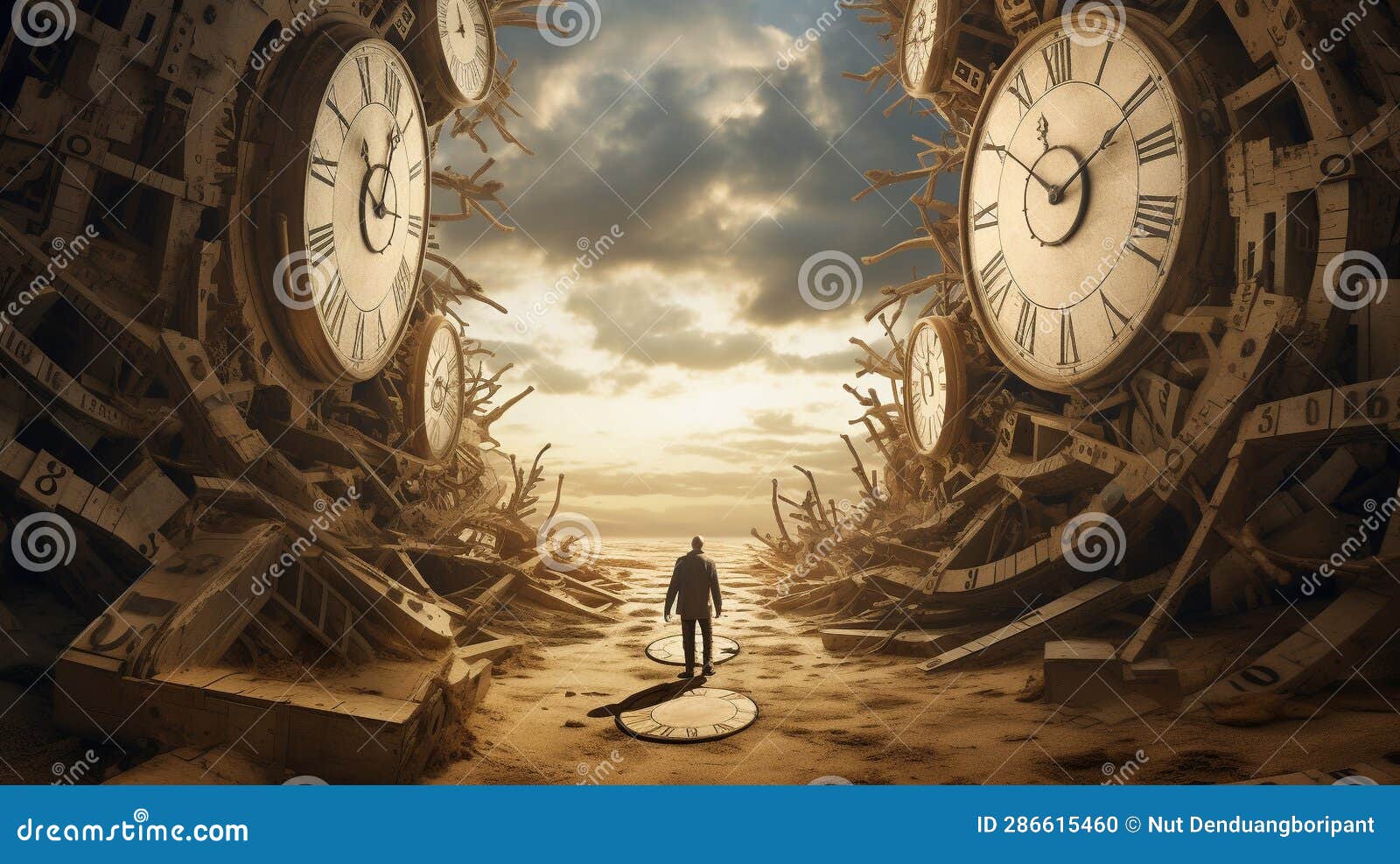 Clockwork Dreamscape: Temporal Vortex Surreal Landscape Stock Photo ...