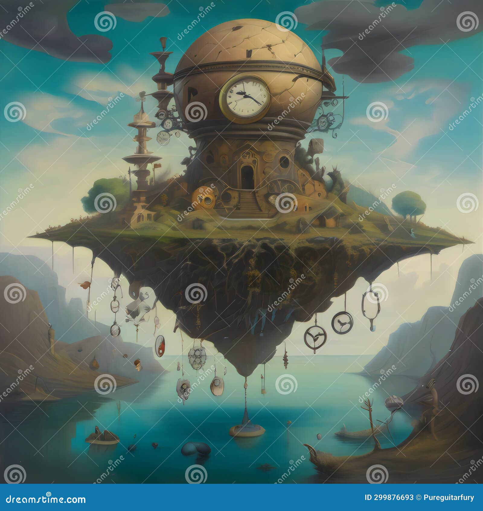 Clockwork Fantasy Island stock illustration. Illustration of fiction ...