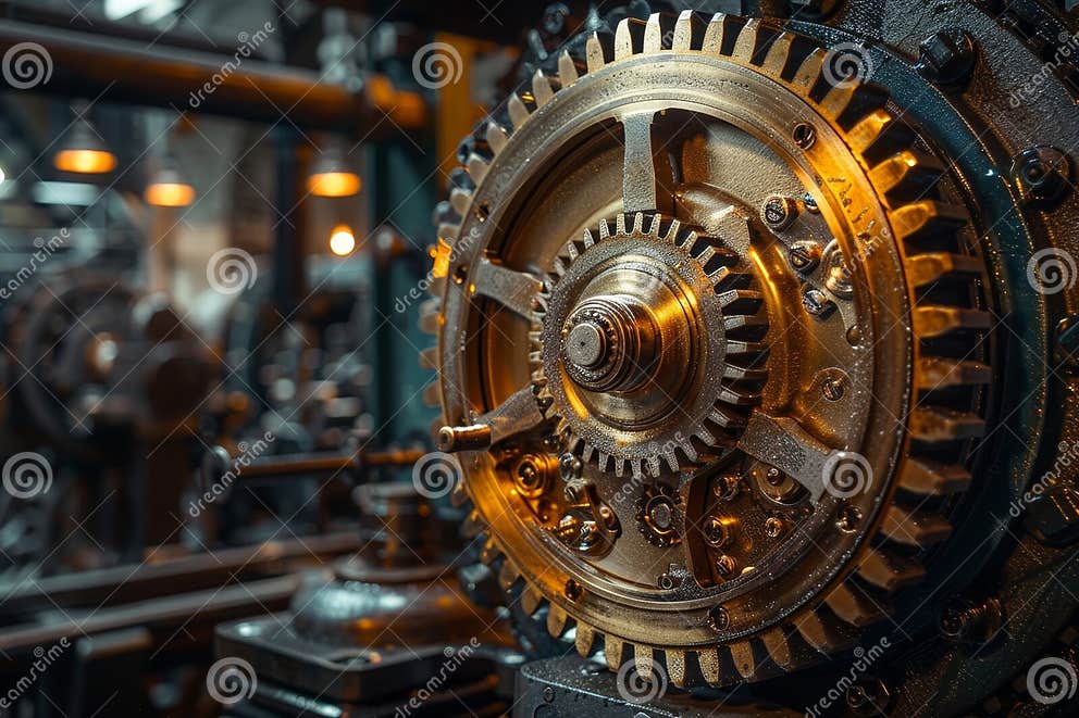 Clockwork Machinery with Brass Gear Wheels and Cogs in an Industrial ...