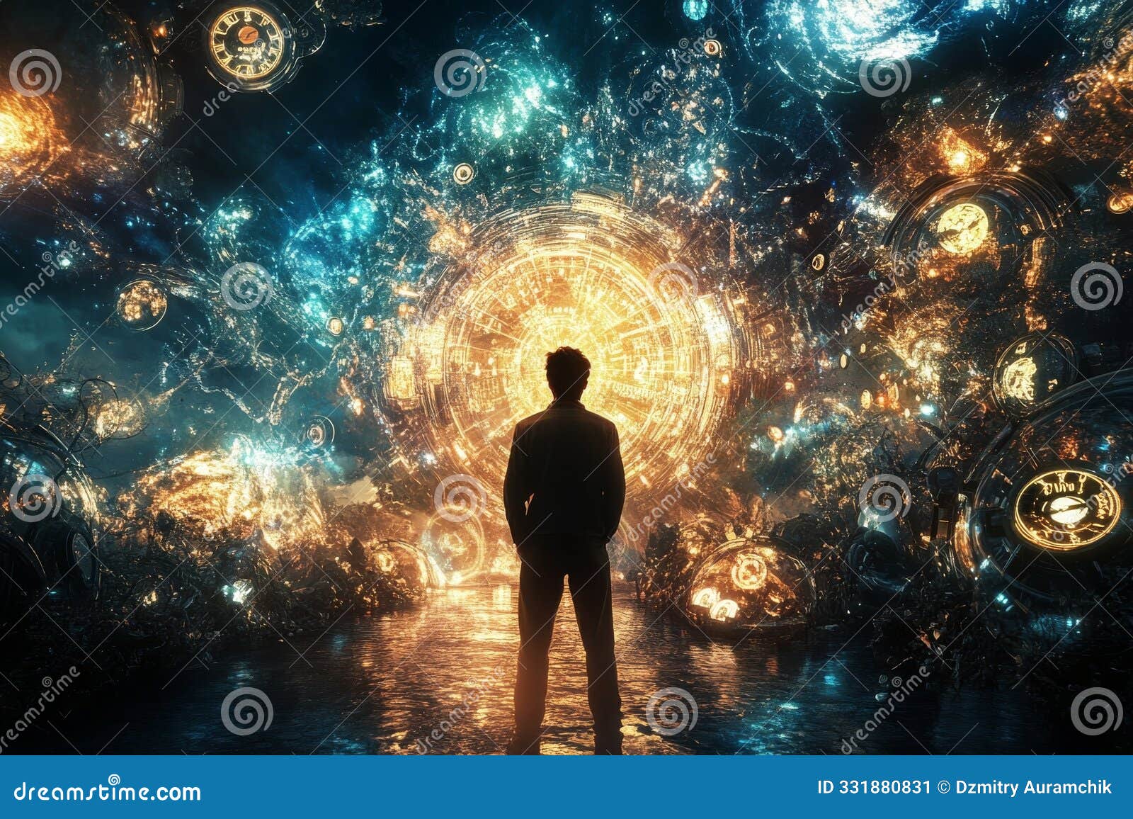 Clockwork Man Facing the Passing of Time Stock Image - Image of gold ...