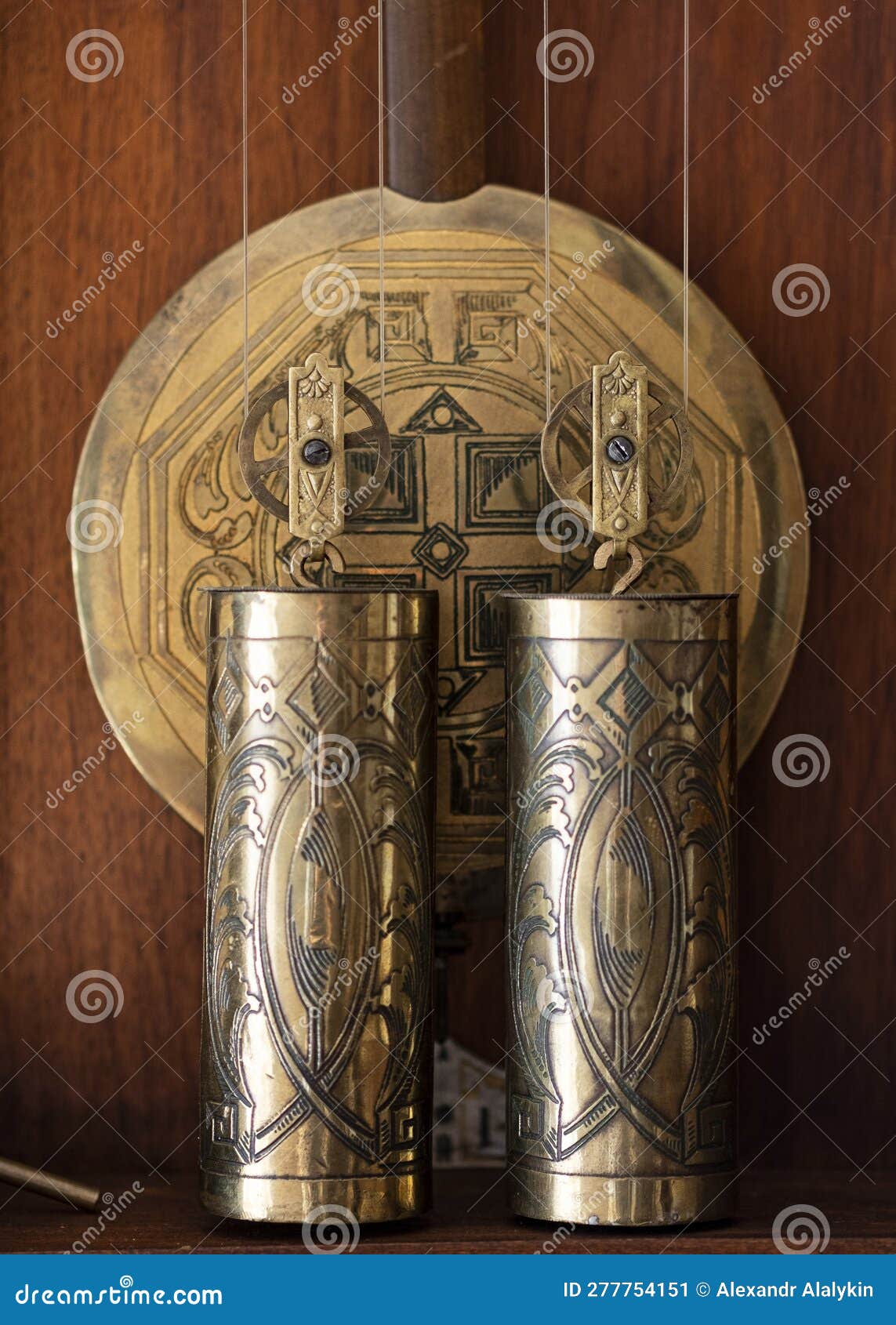 Clockwork of Old Clocks, Pendulum and Weights Close-up. Stock Image ...