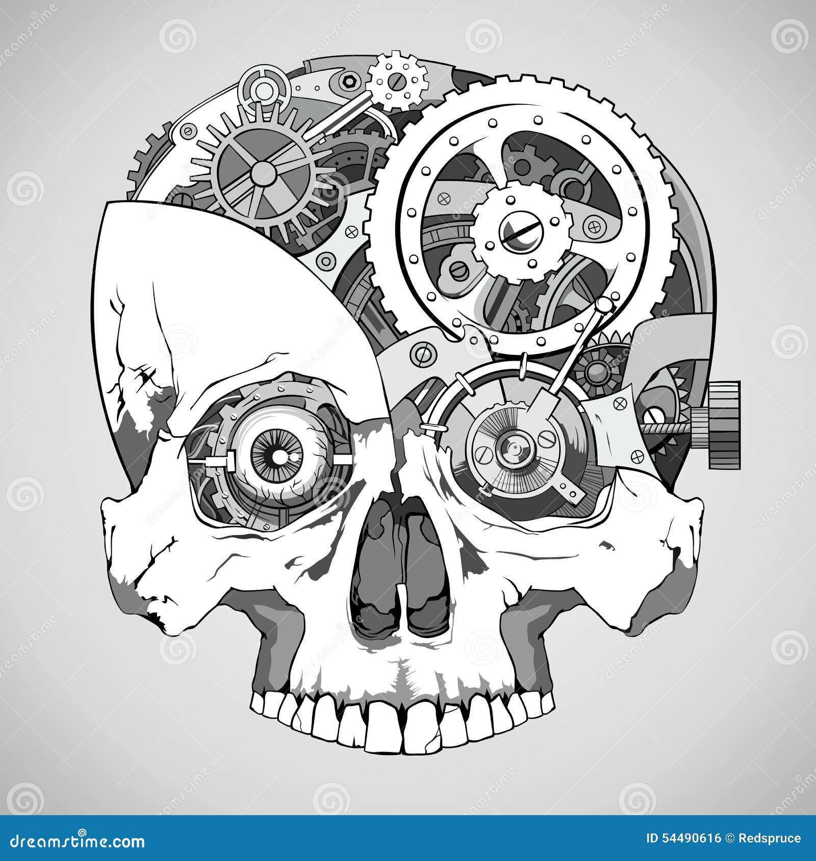 Clockwork skull stock vector. Illustration of mind, skull - 54490616