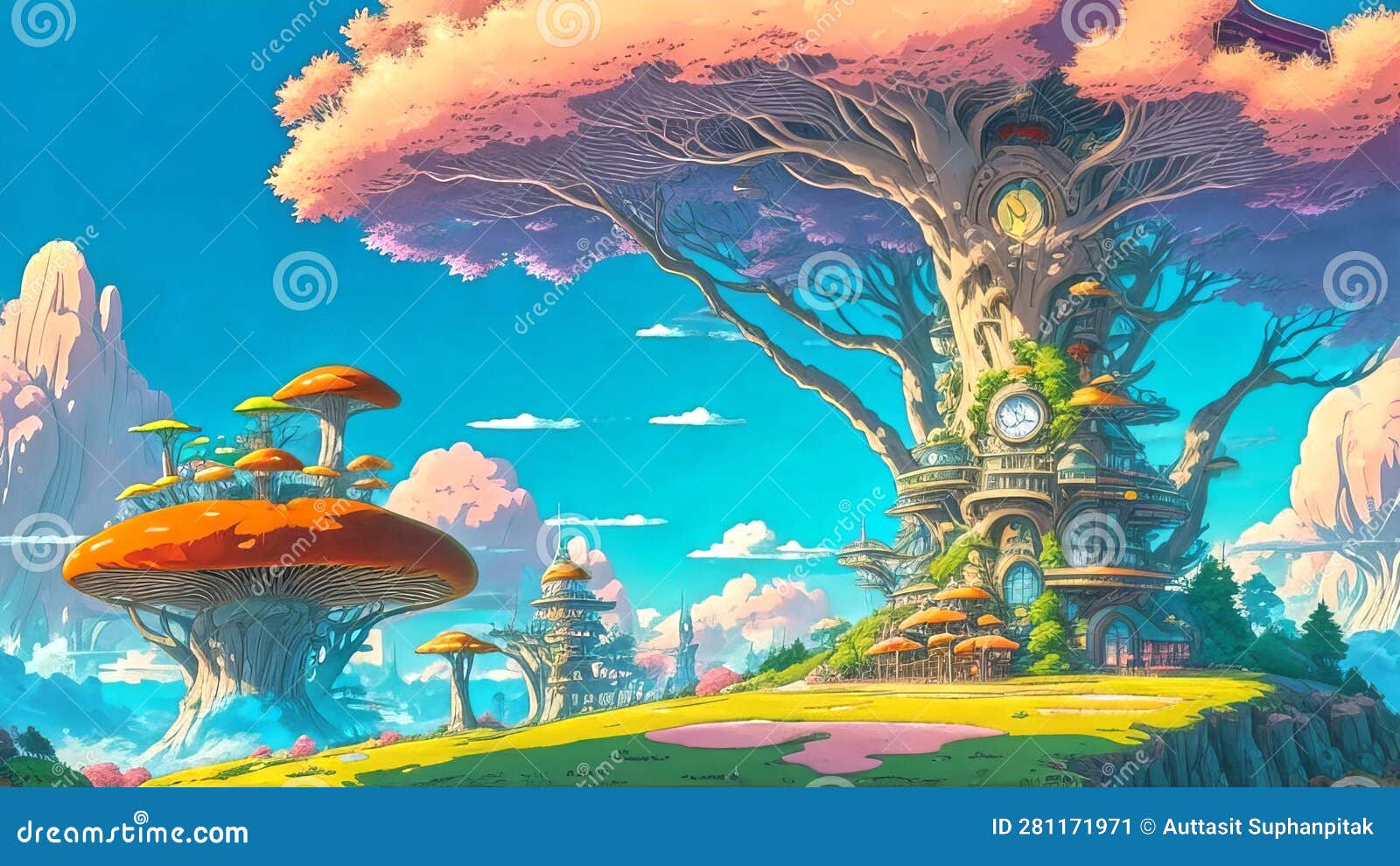 Clockwork Spire, Fantasy Landscape, AI Generate Stock Image ...