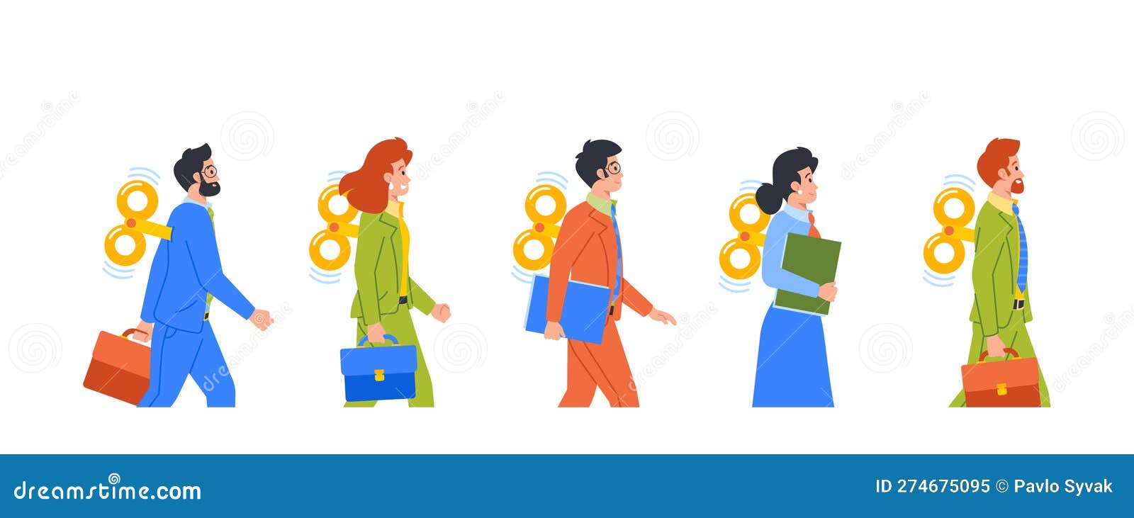 Clockwork Toy Businesspeople with Keys in Backs Walking in a Row ...