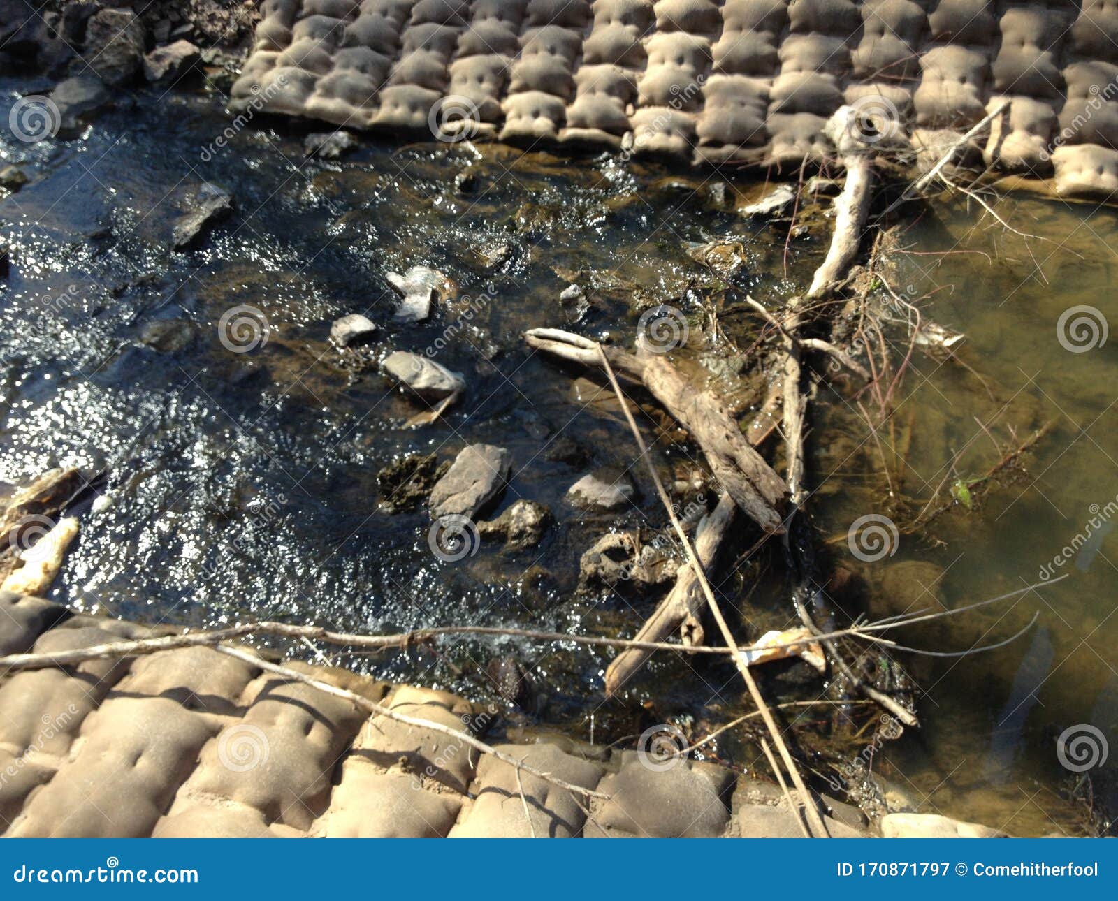 Clogged River Under Train Bridge Stock Image - Image of train, railroad ...