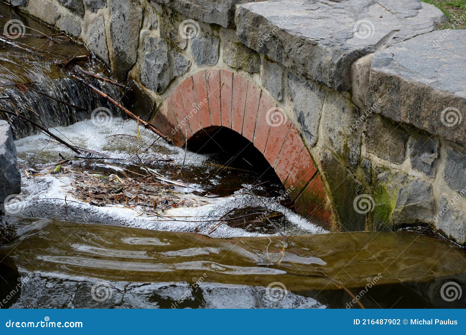 Clogged Water Bridges and Canals Made of Arched Bricks. Water through ...