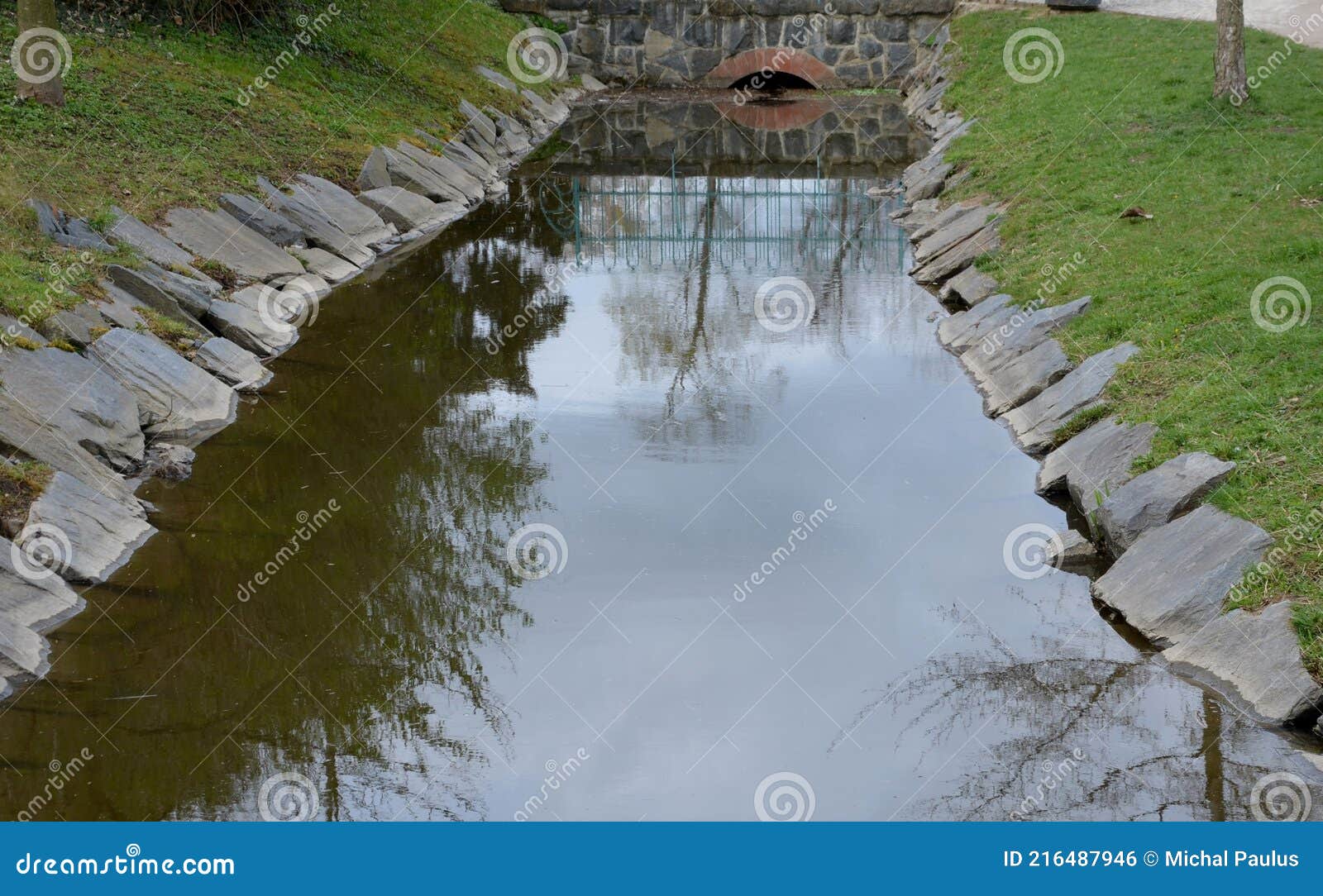 Clogged Water Bridges and Canals Made of Arched Bricks. Water through ...