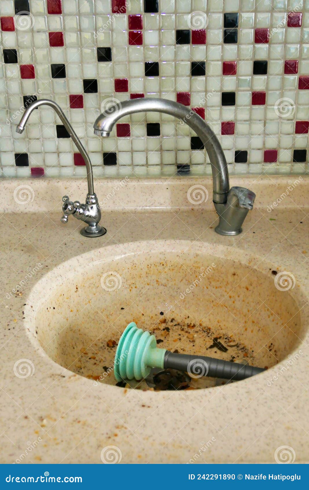 Clogging in the Kitchen Sink-dirty Dishwater Accumulated in the Sink ...