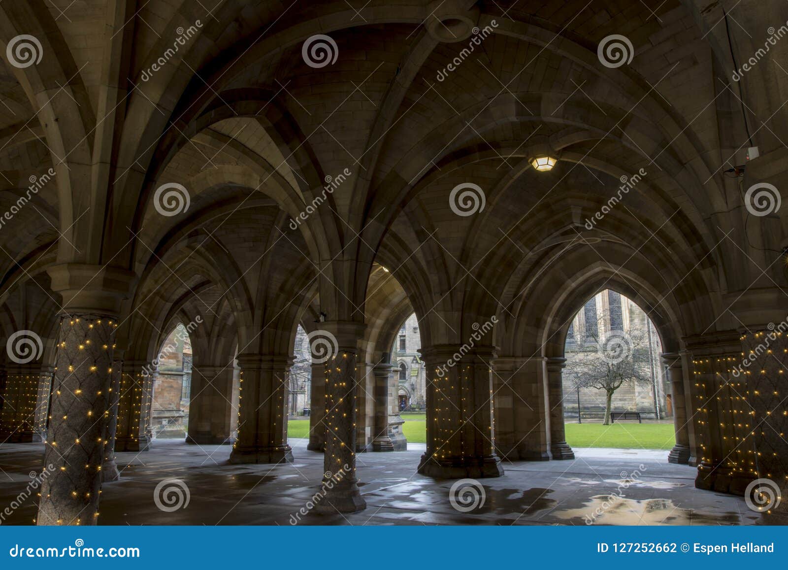 The Cloisters at Glasgow University with Light Decorations Stock Photo ...