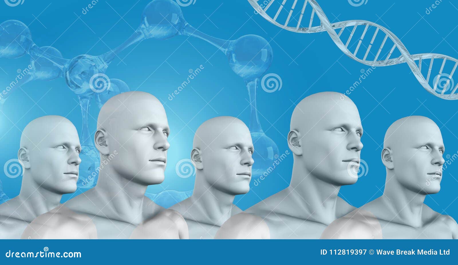 Clone 3D Men in Group with Genetic DNA Stock Illustration ...